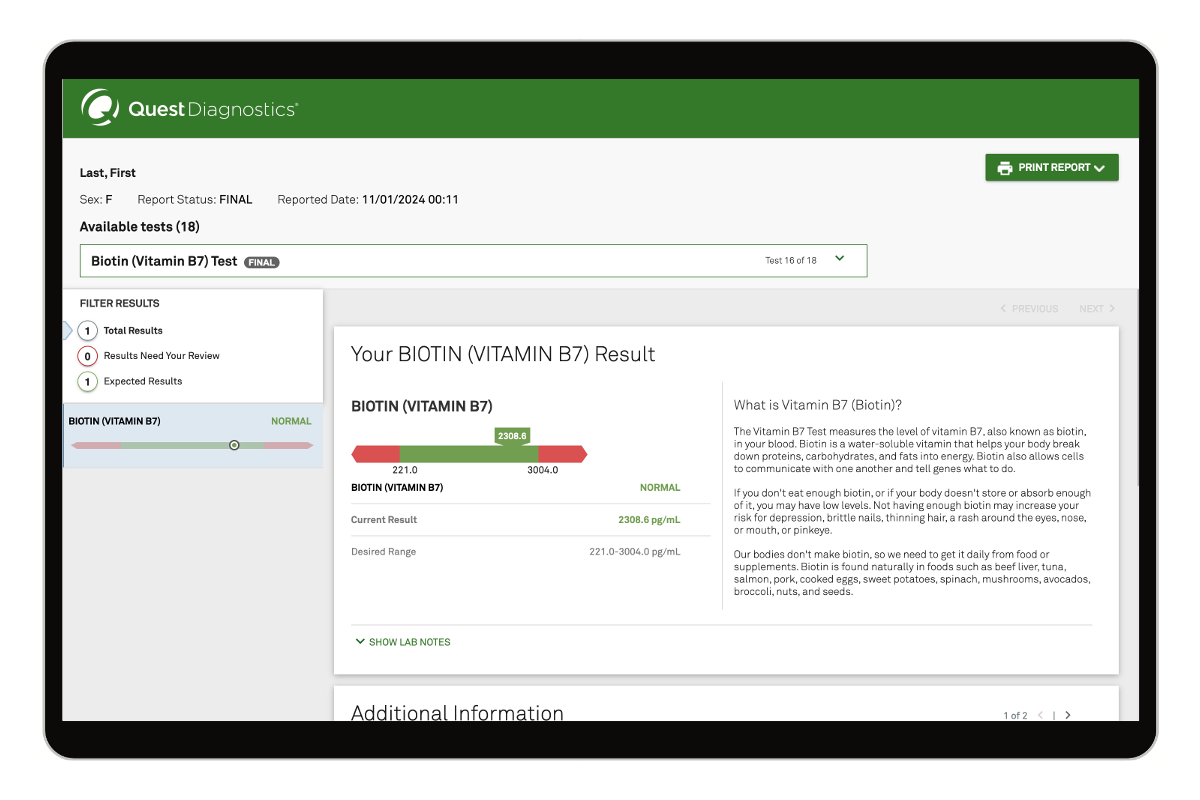 Biotin Blood Test | Biotin Deficiency Test (Vitamin B7) | Quest® | Quest®