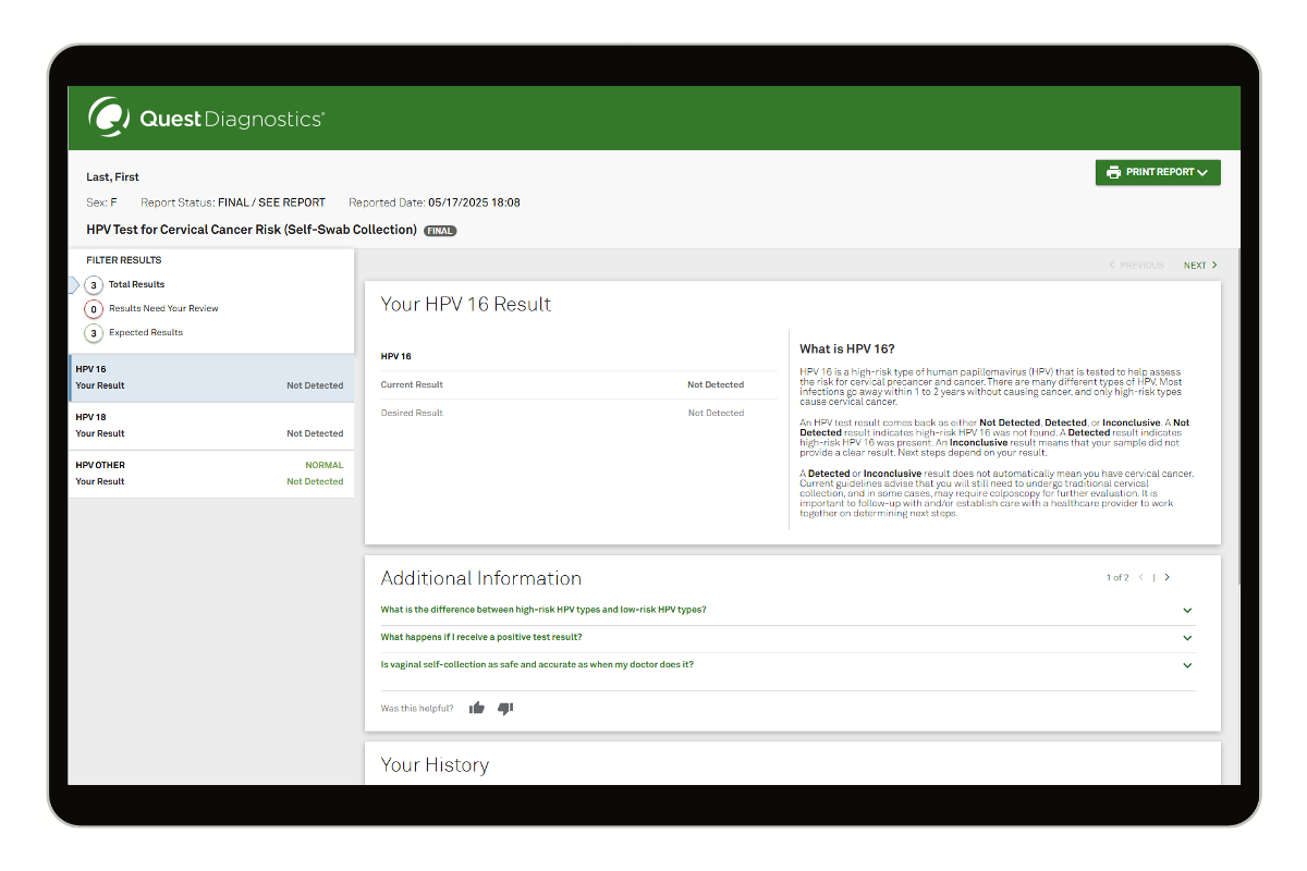 Self-Swab HPV Test for Cervical Cancer Screening | Quest®